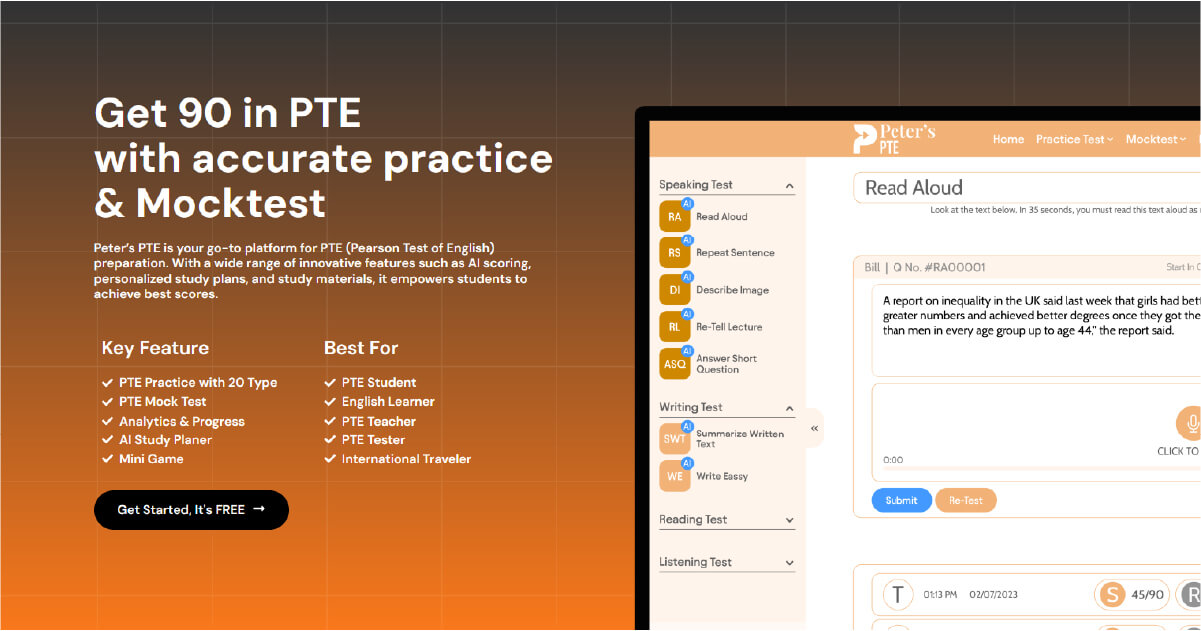 Feature - Peter's PTE For PTE Practice & Preparation